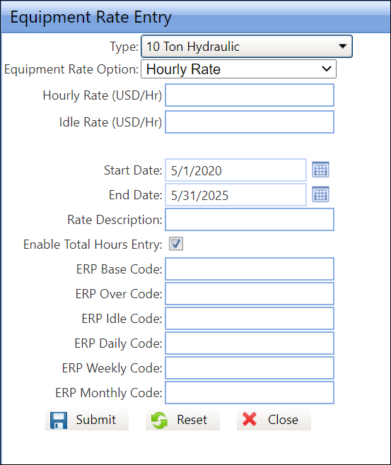 Equipment Rate Options
